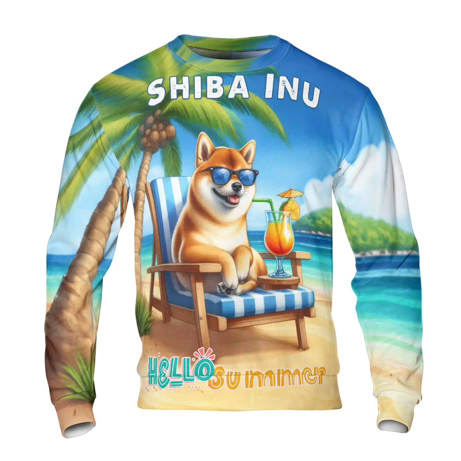 Shiba Inu Hello Summer Beach Theme with Sunglasses and Tropical ...