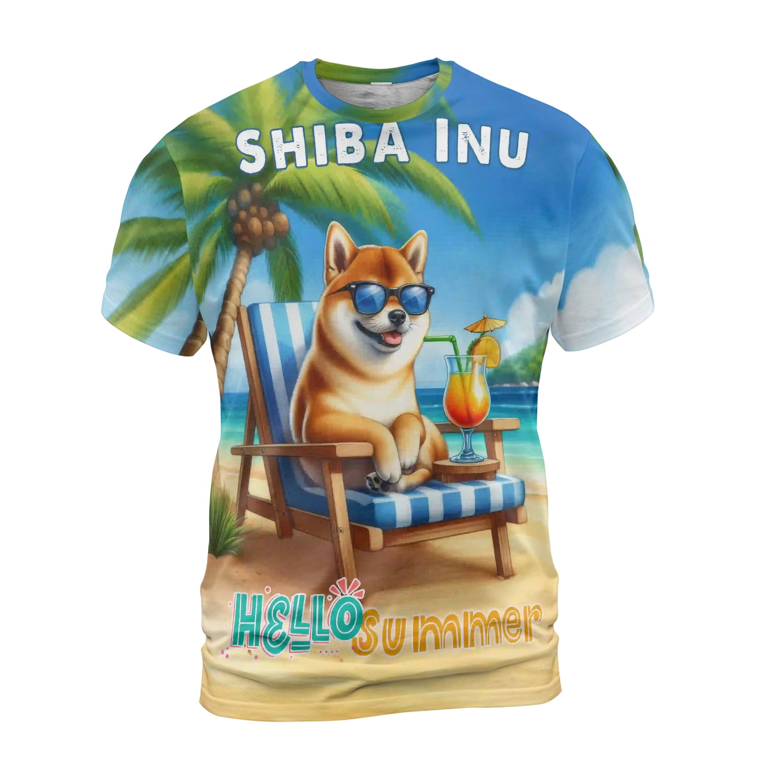 Shiba Inu Hello Summer Beach Theme with Sunglasses and Tropical ...