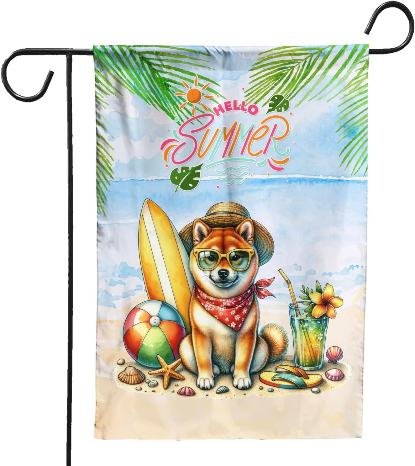 Shiba Inu Hello Summer with Sunglasses and Surfboard Tropical Vibes ...