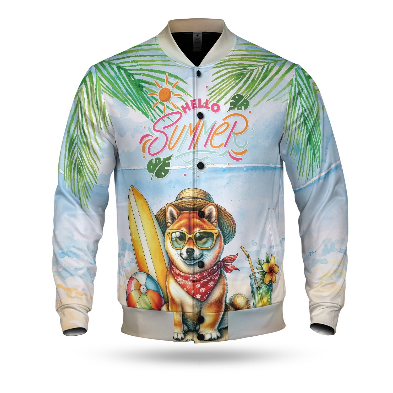 Shiba Inu Hello Summer with Sunglasses and Surfboard Tropical Vibes All ...