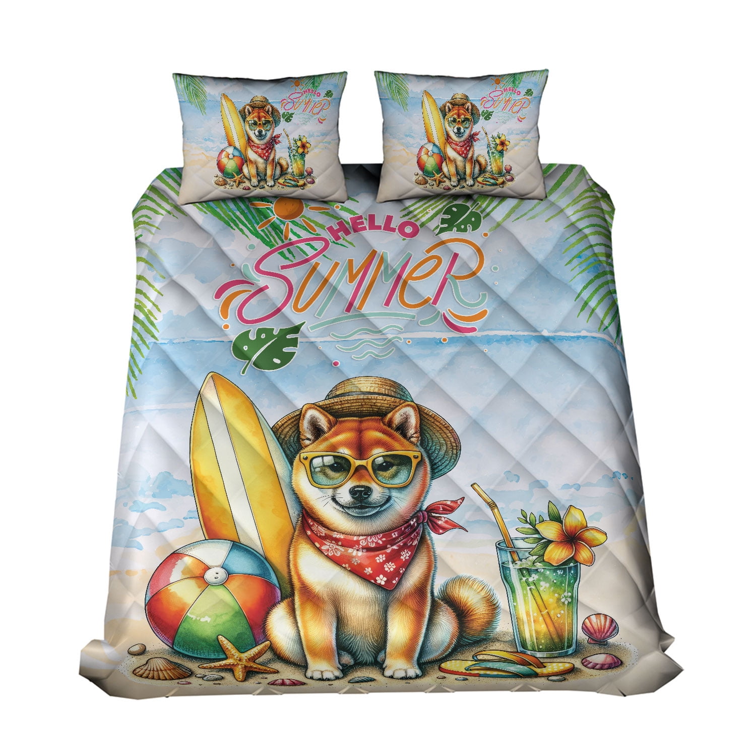 Shiba Inu Hello Summer with Sunglasses and Surfboard Tropical Vibes ...