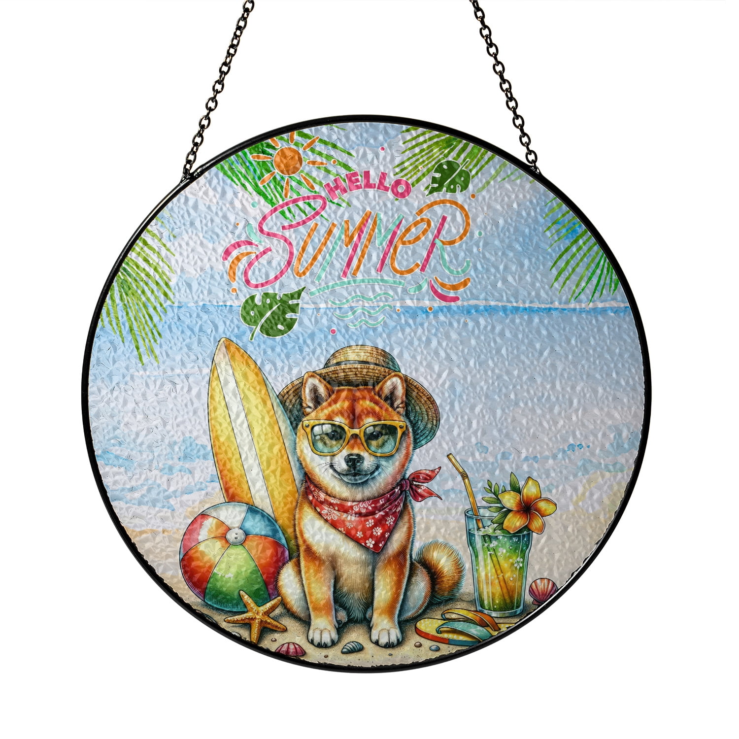 Shiba Inu Hello Summer with Sunglasses and Surfboard Tropical Vibes ...