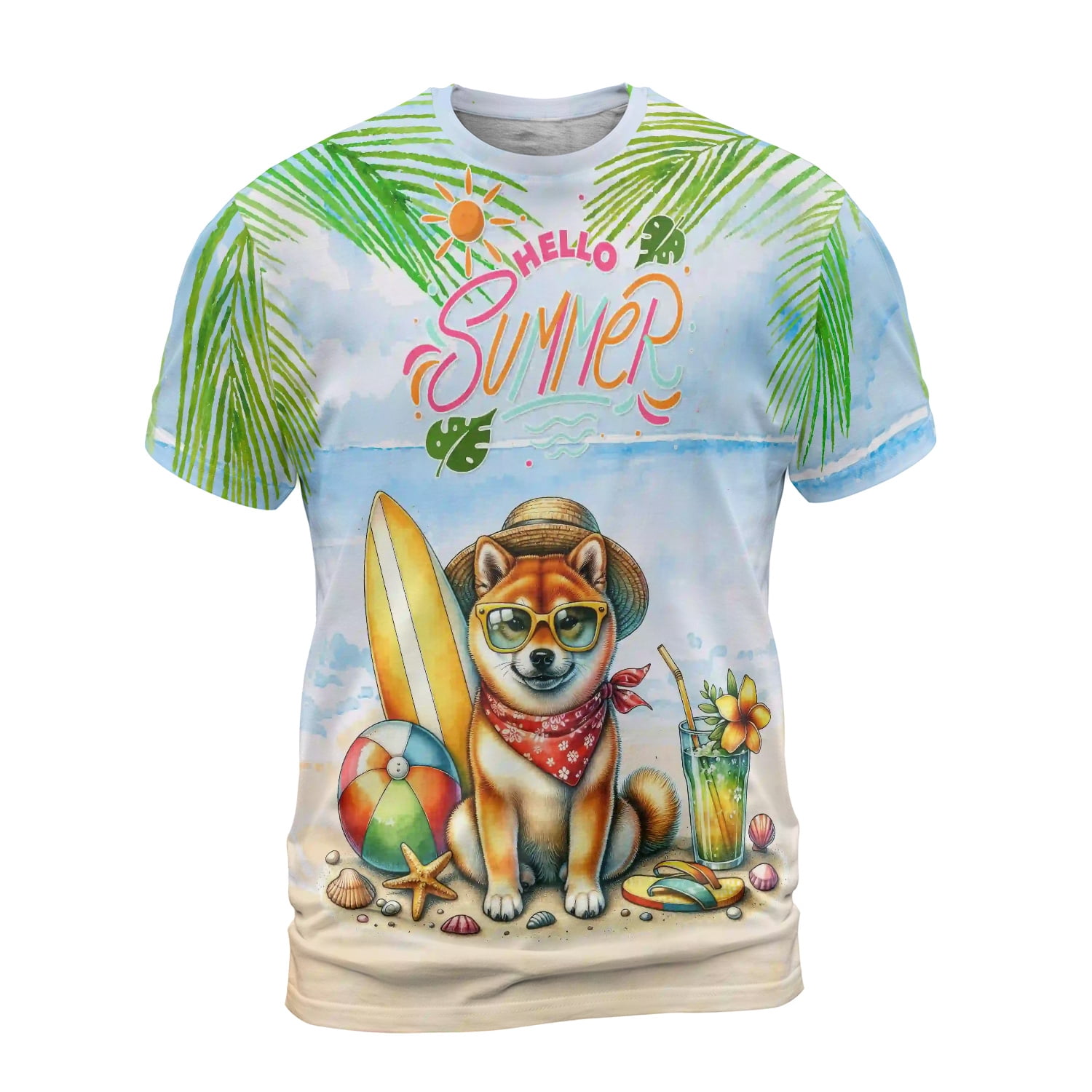 Shiba Inu Hello Summer with Sunglasses and Surfboard Tropical Vibes All ...