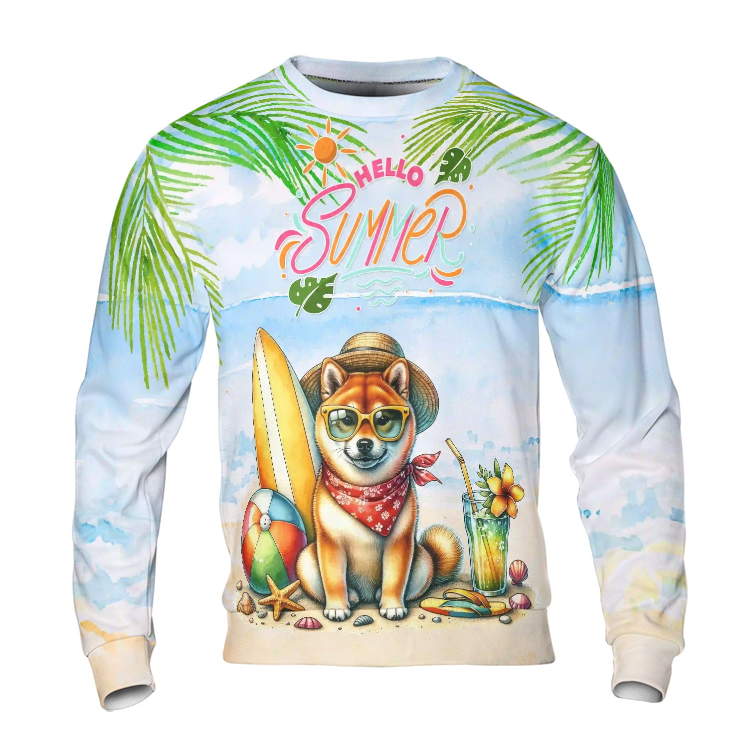 Shiba Inu Hello Summer with Sunglasses and Surfboard Tropical Vibes All ...