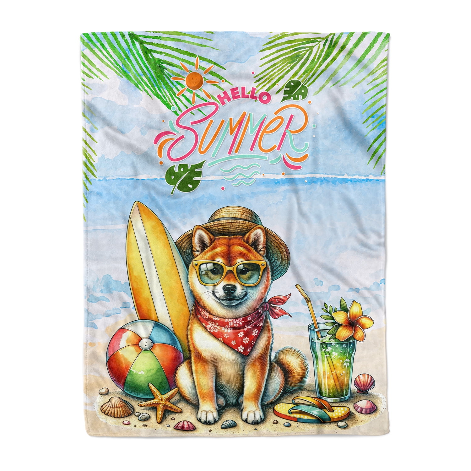 Shiba Inu Hello Summer with Sunglasses and Surfboard Tropical Vibes ...