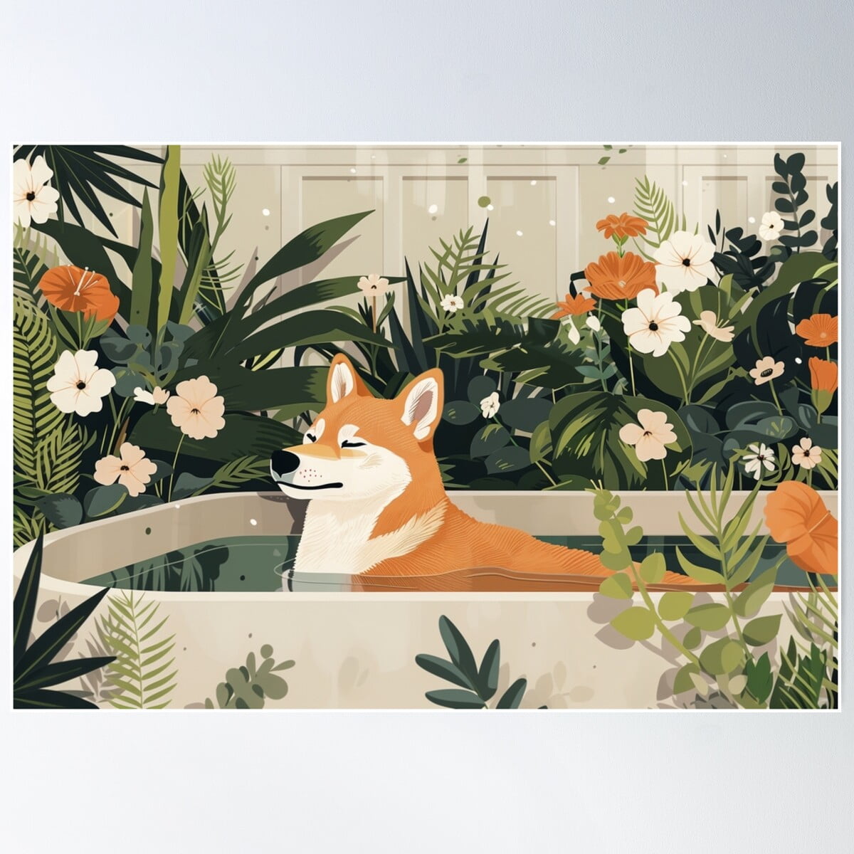 Shiba Inu In The Bath Tub Poster Wall Art, Modern Wall Decor For Living ...