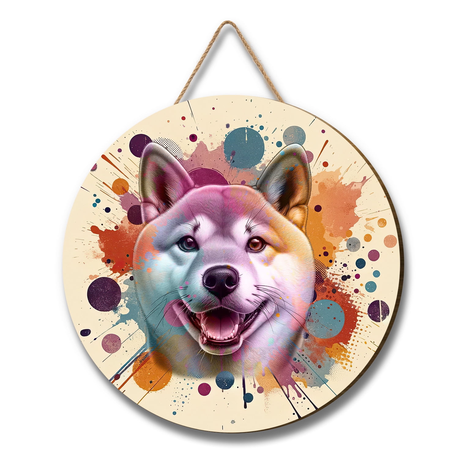 Shiba Inu Portrait Watercolor Vintage Retro Styles Round Wood Sign ...