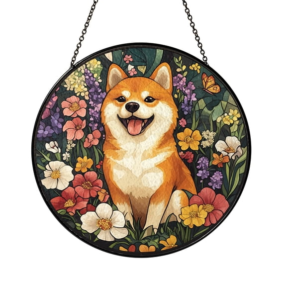 Shiba Inu Stained Glass Style Window Suncatcher, Small Dog Art Panel ...