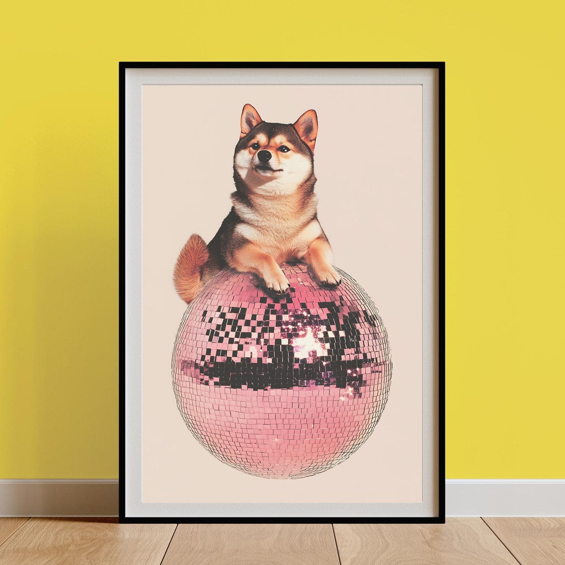 Shiba Inu Wall Art Print,Vintage Disco Ball Doge Poster,70S Funky Retro ...