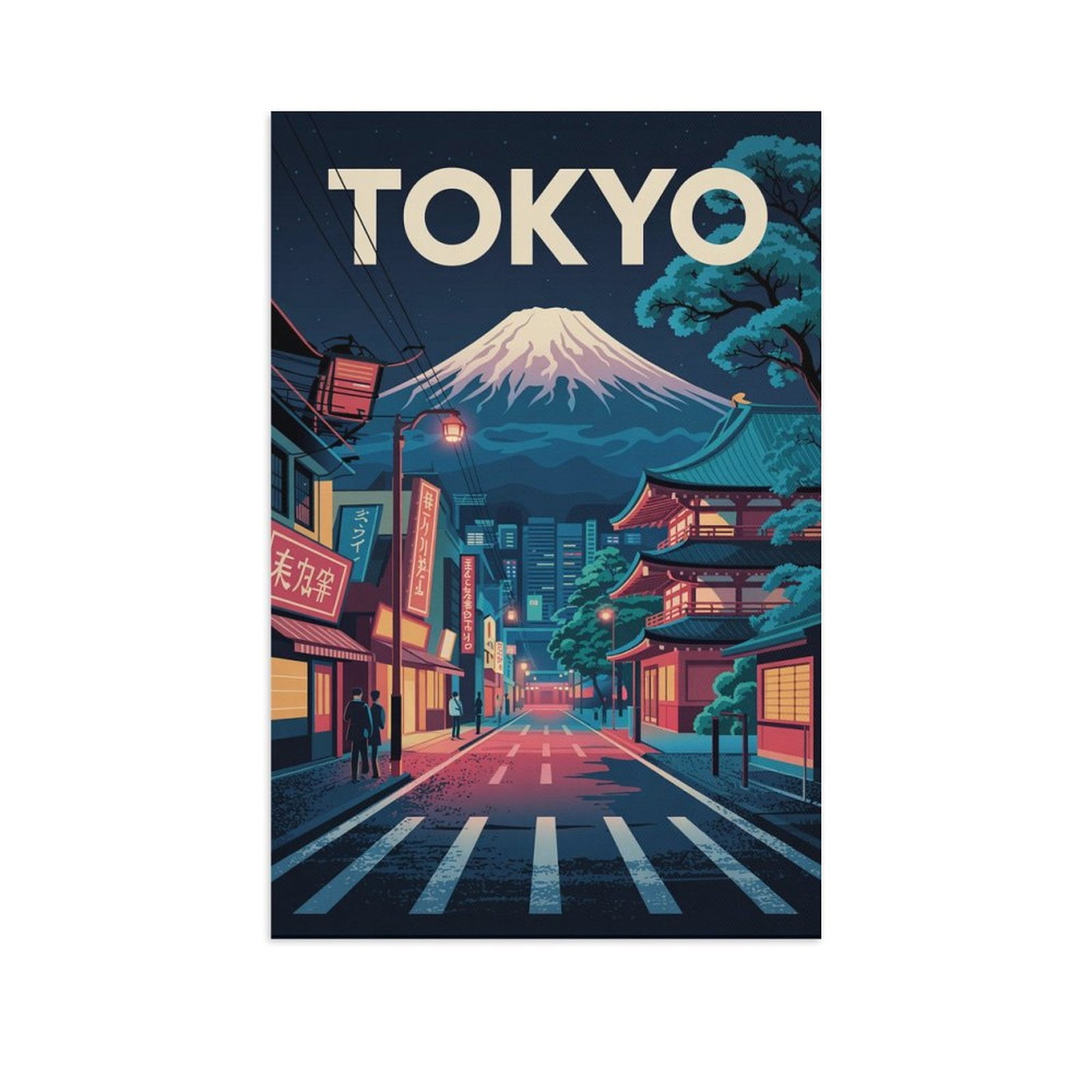 Shibuya Crossing Classic Poster Retro Tokyo Cityscape with Temples ...