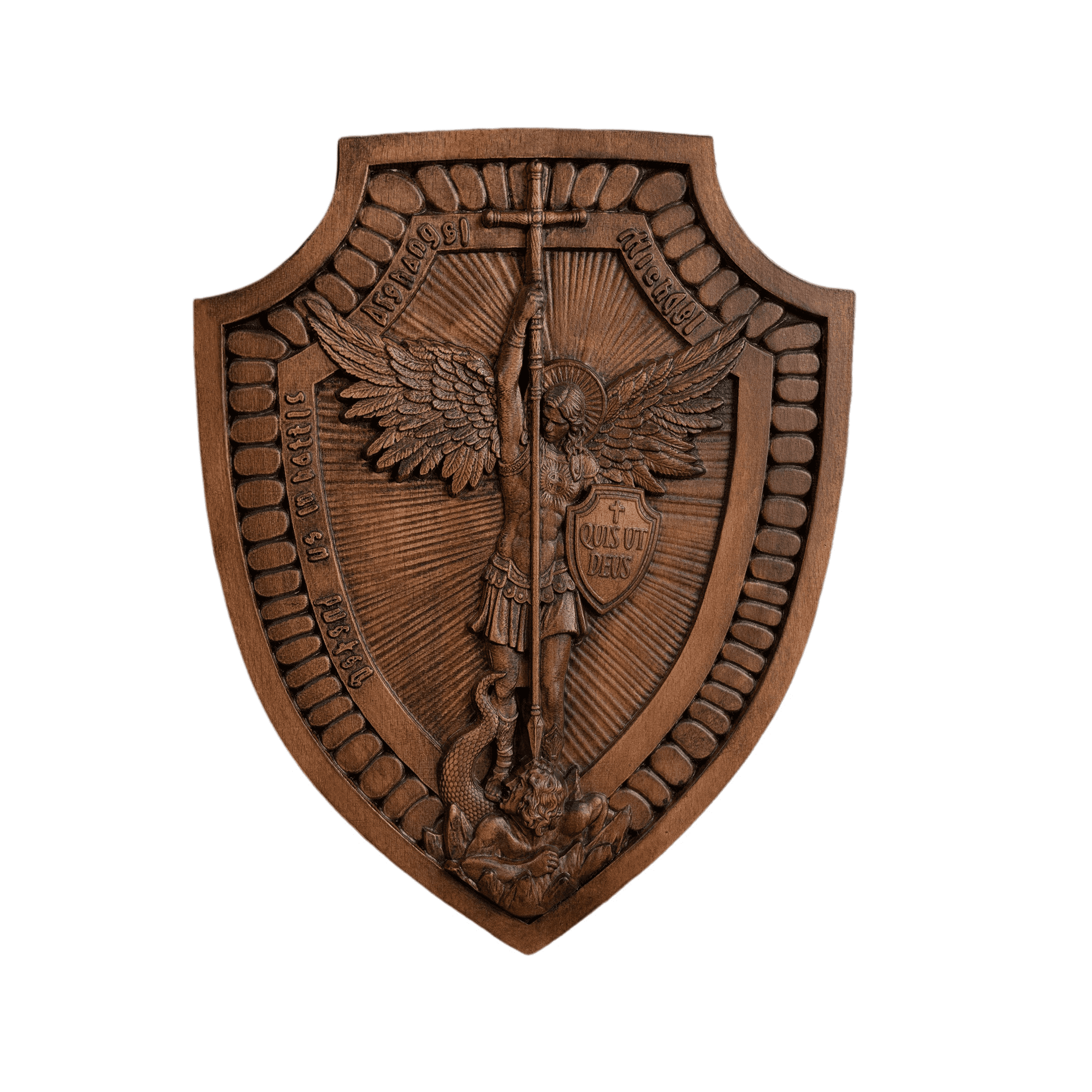 Shield Archangel Michael - Natural Wood - Christian Wall Art Decoration ...