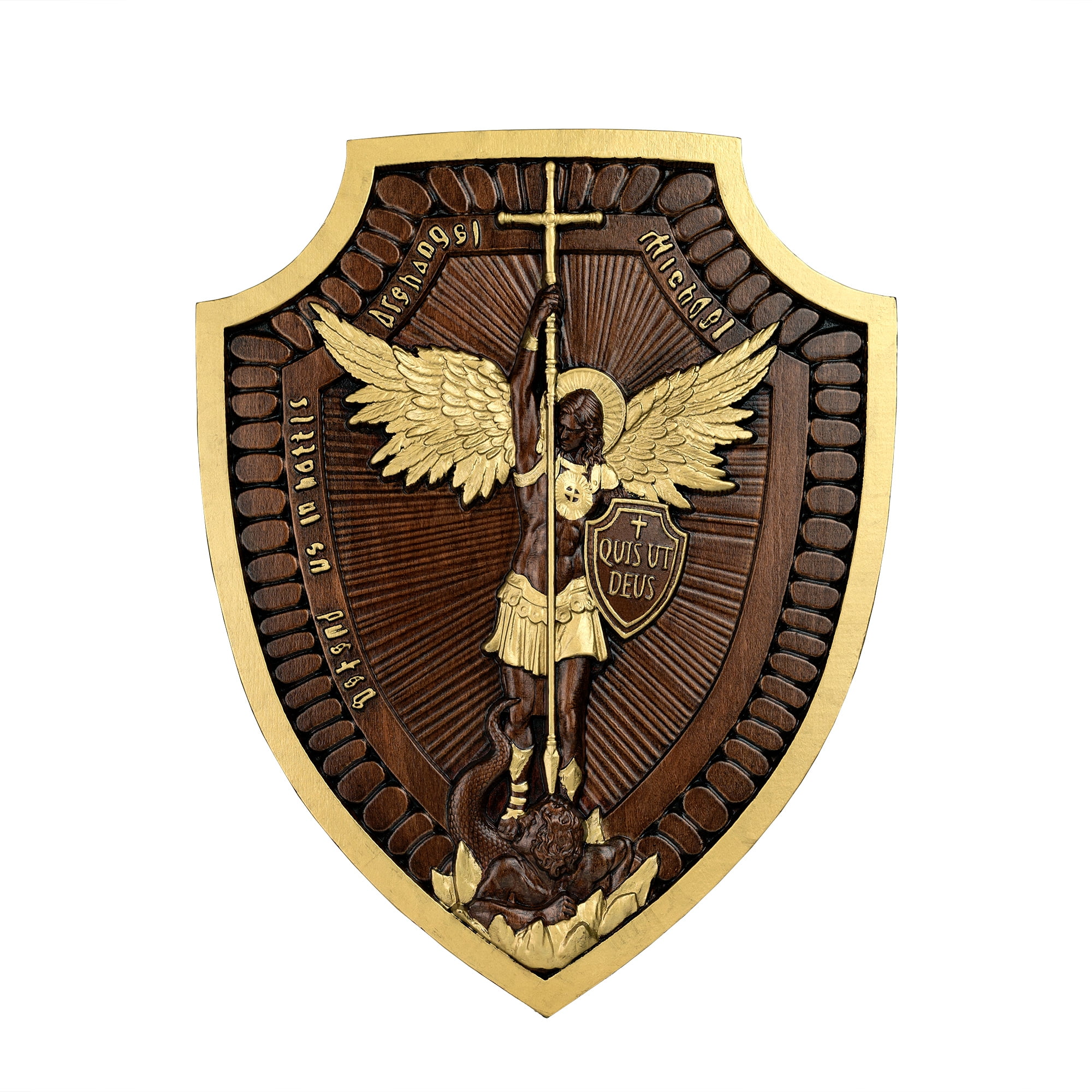 Shield Archangel Michael - Natural Wood - Christian Wall Art Decoration ...