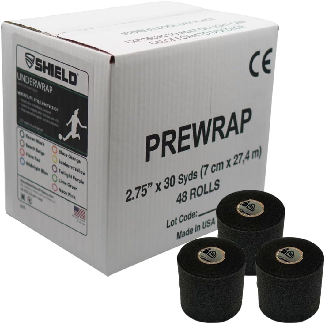 Shield Athletic Underwrap | Bulk Case of 48 Rolls of PreWrap, Hair Tie ...
