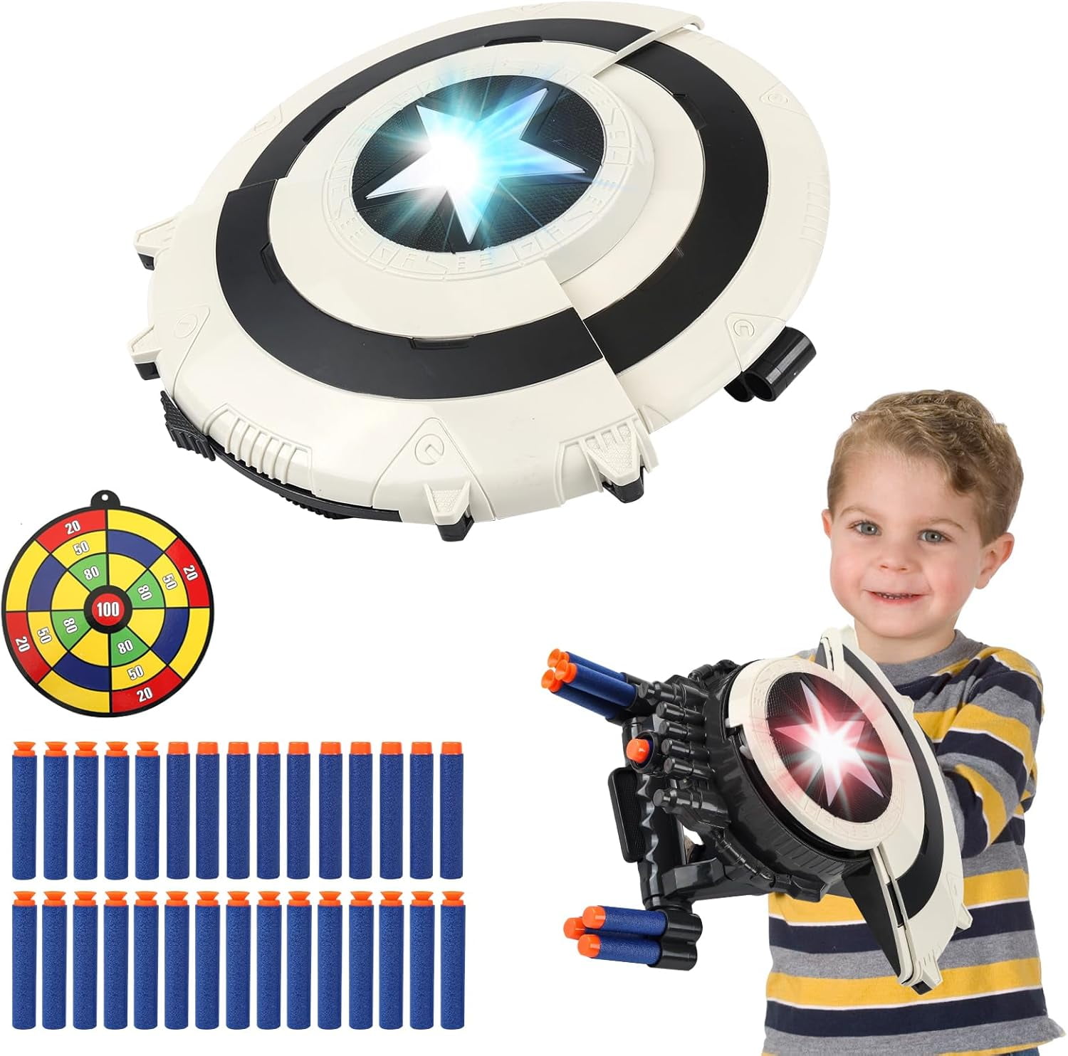 Shield Blaster Toy for Kids with 30 Darts - Superhero Role Play Set ...