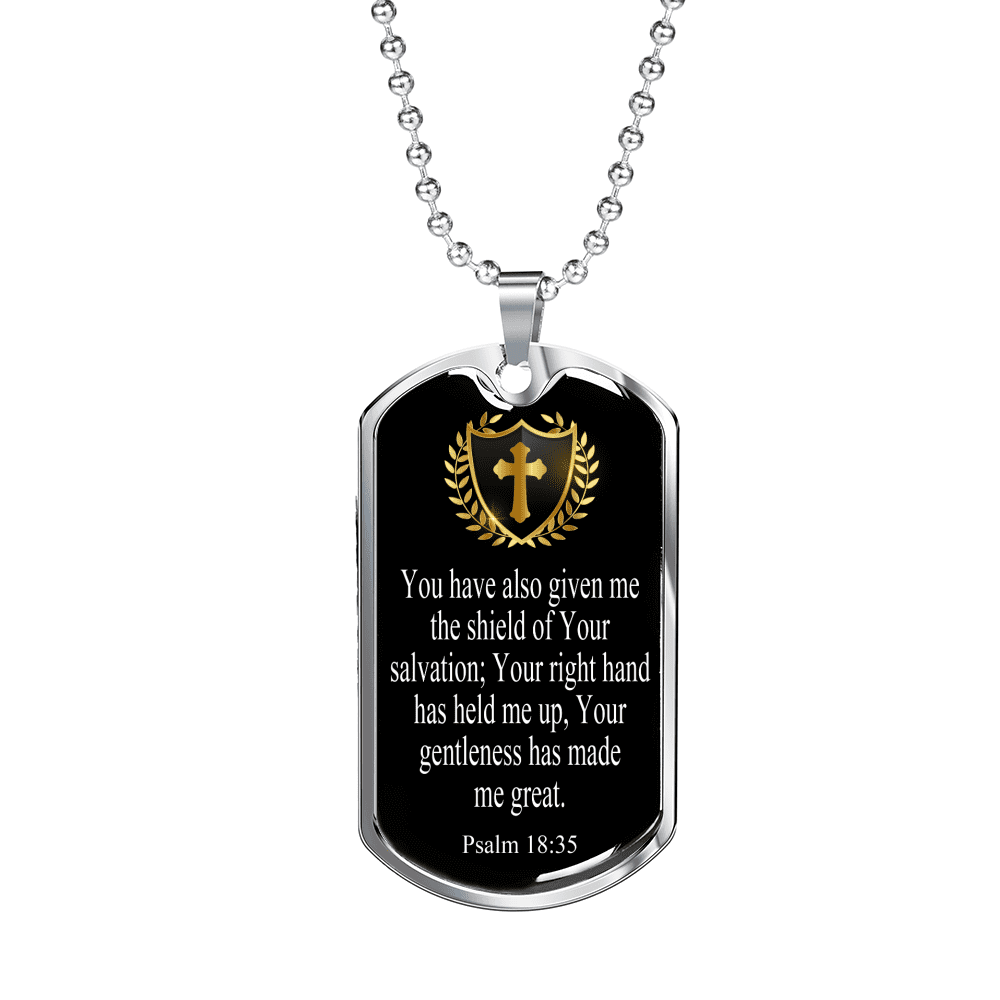 Shield Of Salvation Cross Dog Tag Stainless Steel or 18k Gold 24" Chain ...