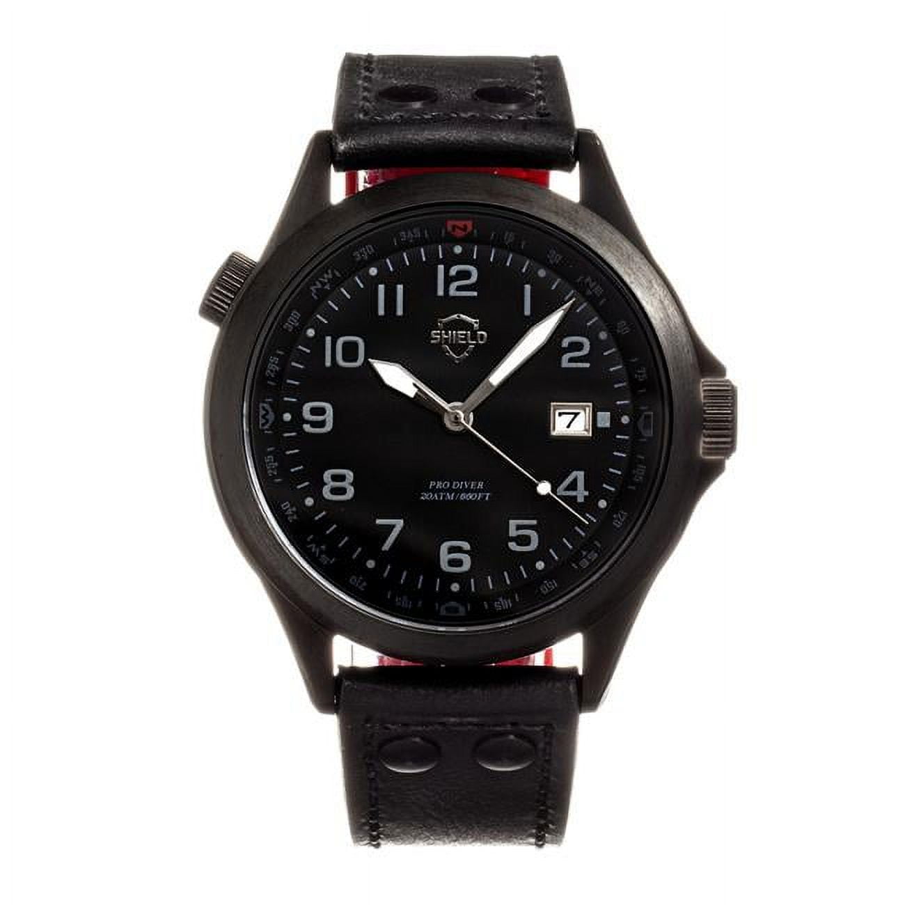Shield SLDSH104-6 Shield Palau Leather-Band Men's Diver Watch w/Date ...