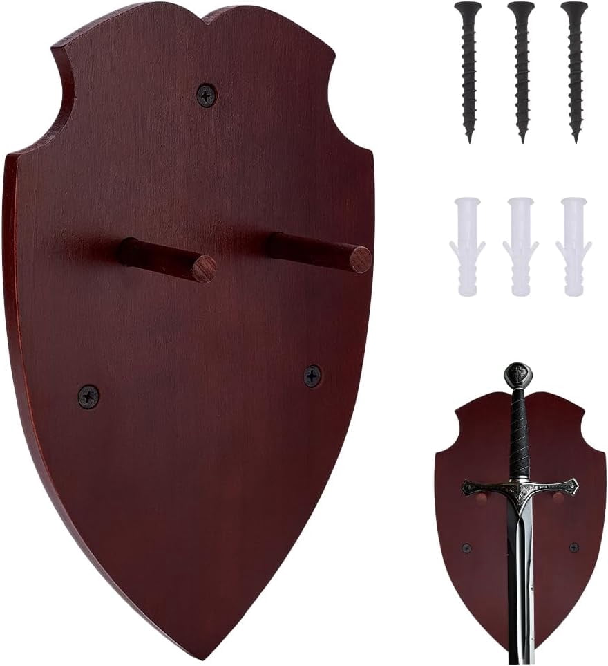 Shield Shape Wall Mount Wooden Holder 10x6.29x0.45inch Medieval Tribal ...