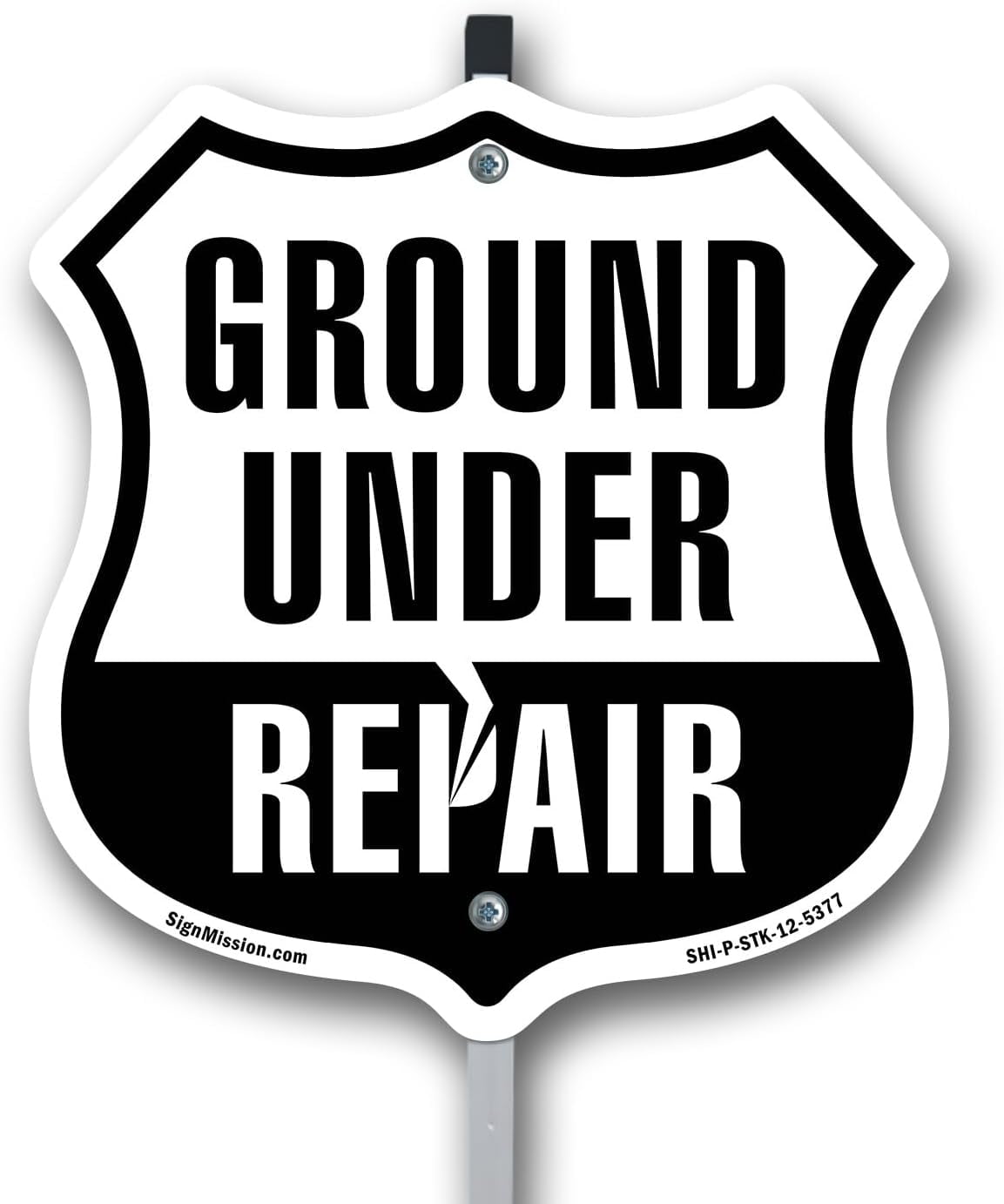 Shield-Shaped Commercial-Grade Plastic Sign “Ground Under Repair” 12 in ...
