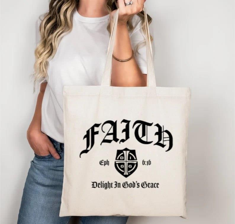 Shield of Faith Tote Bag Christian Armor Spiritual Strength Look, a ...
