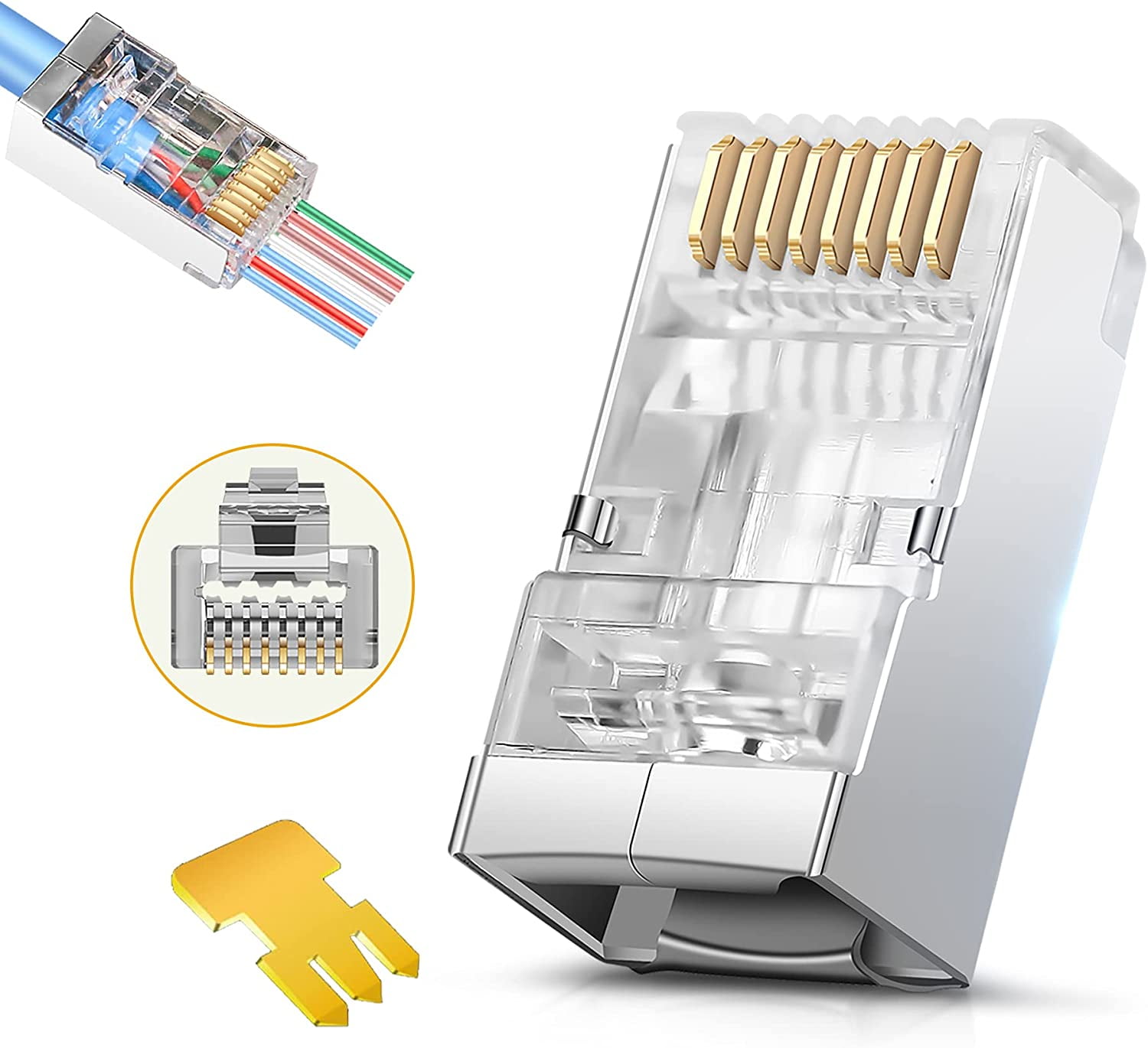 Shielded RJ45 Cat6 Cat 6A Connectors - Pass Through Connector Gold ...