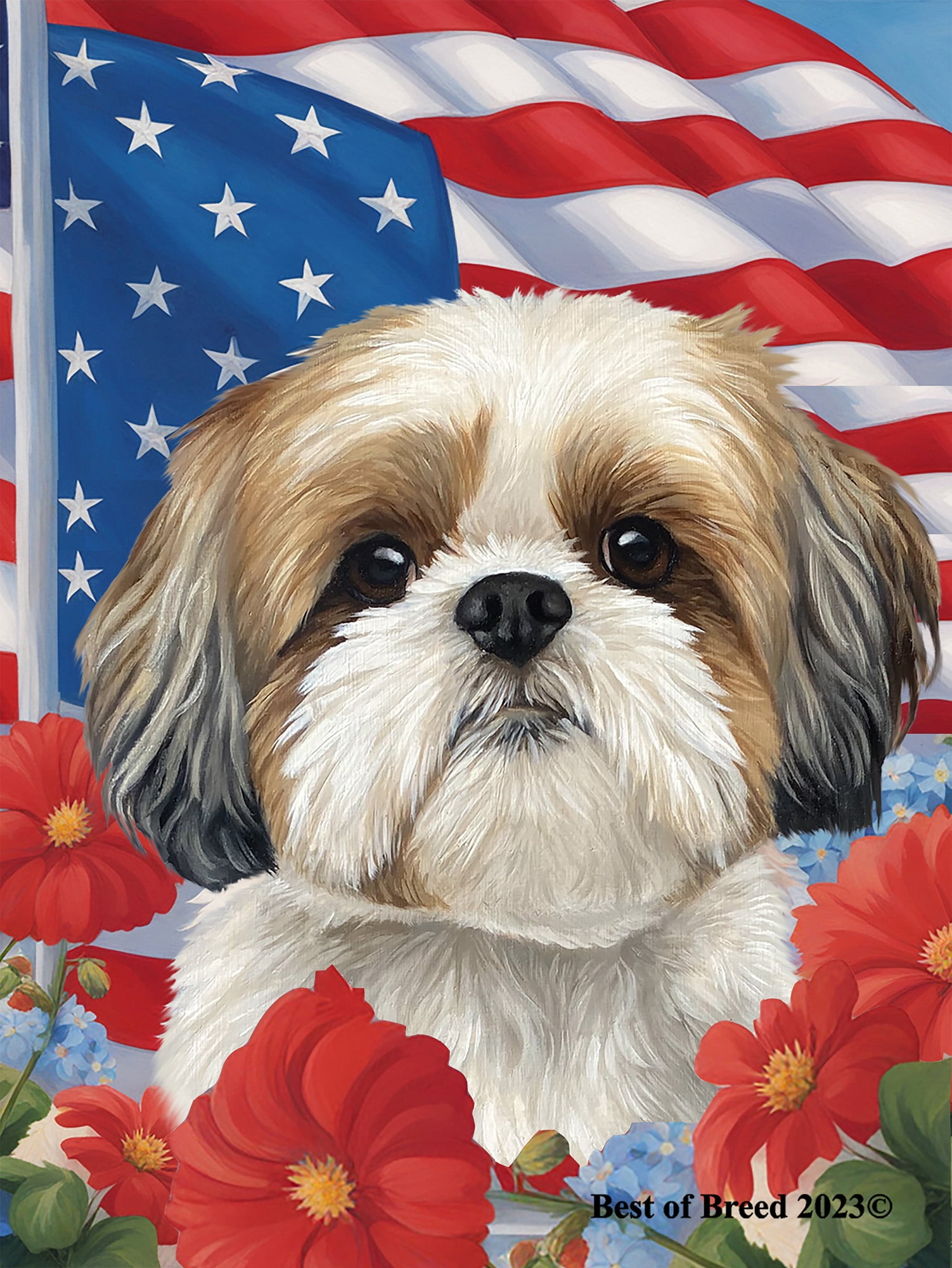 Shih Tzu - Best of Breed All-American Patriotic I House Flag - Walmart.com