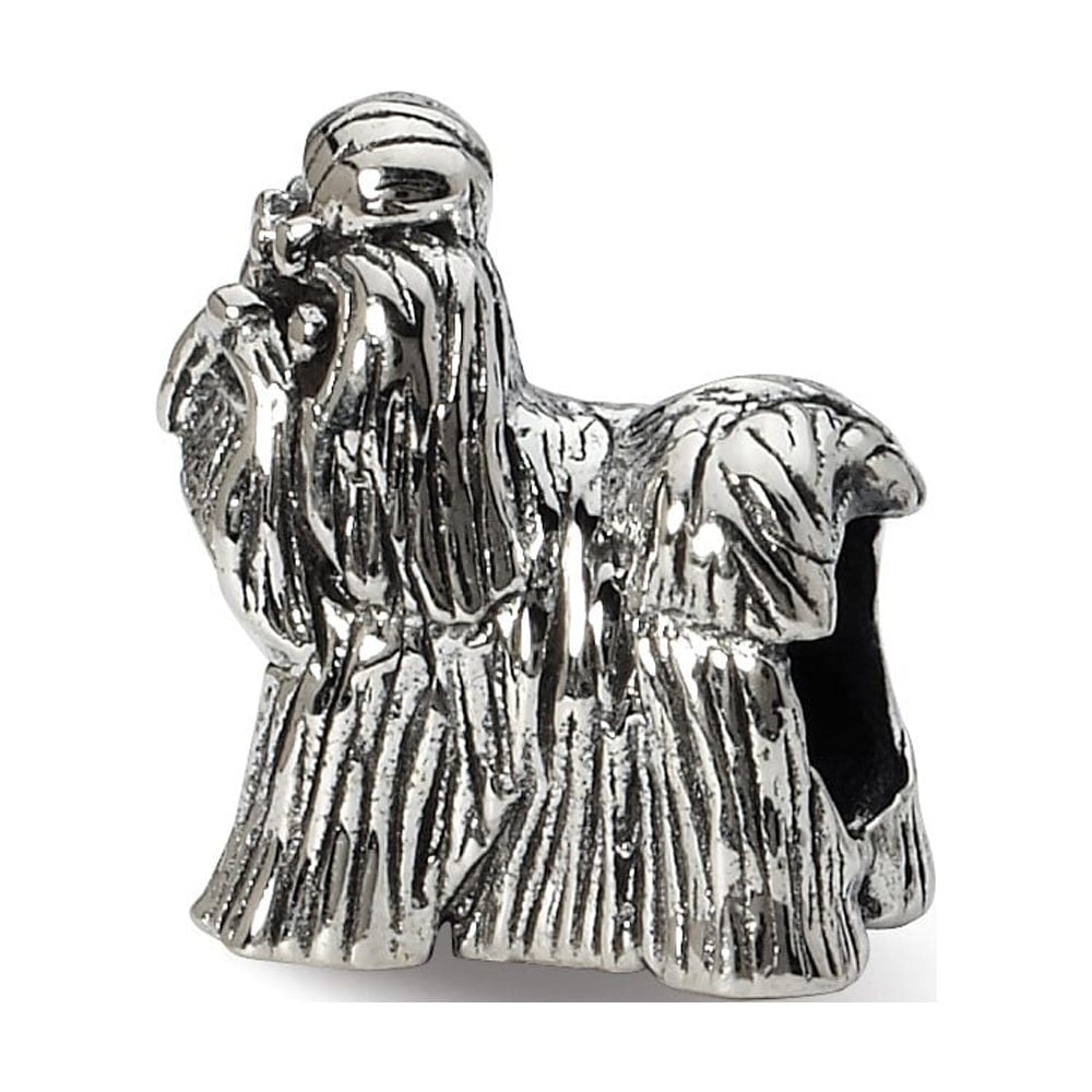 Shih Tzu Charm .925 Sterling Silver Antique Finish Reflection Beads ...