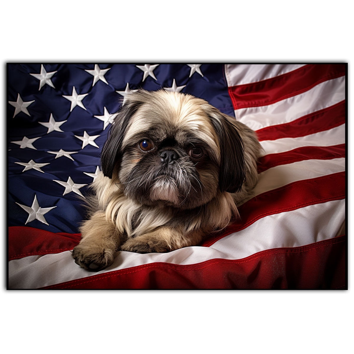 Shih Tzu Dog 4th of July Painting Canvas, Patriot American Dog Canvas ...