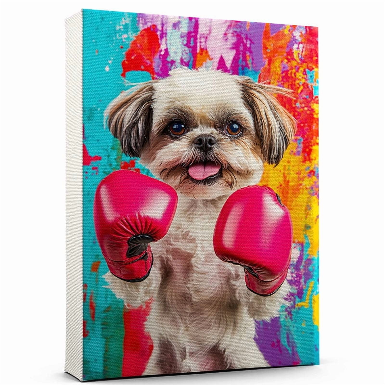 Shih Tzu Dog Playing Boxing Canvas Canvas – Vintage Style Shih Tzu Dog Art for Boxing Fans ...