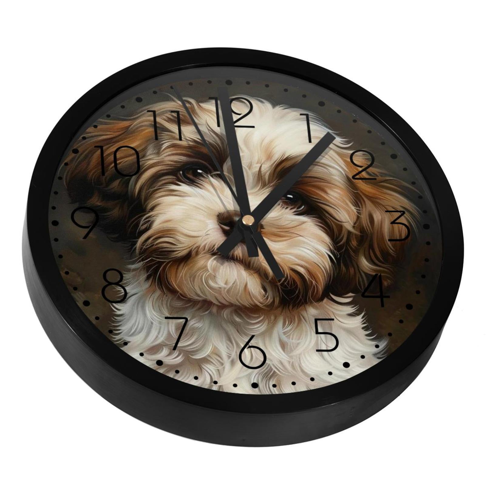 Shih Tzu Dog Puppy Portrait Silent Wall Clock, Non Ticking Battery ...