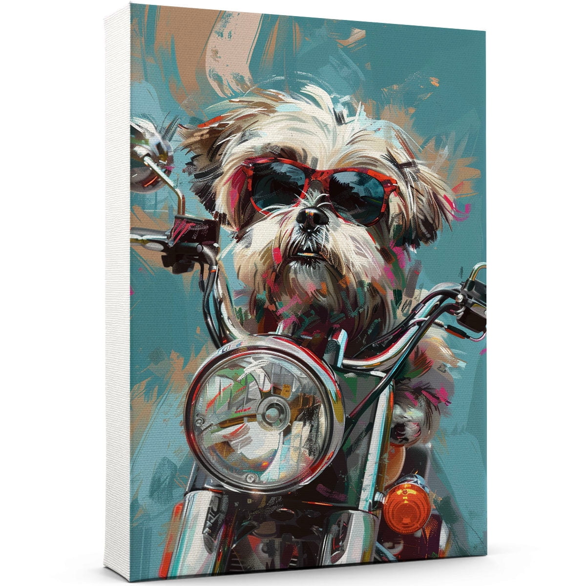 Shih Tzu Dog Riding A Motorcycle Canvas - Shih Tzu Dog Canvas Wall Art ...