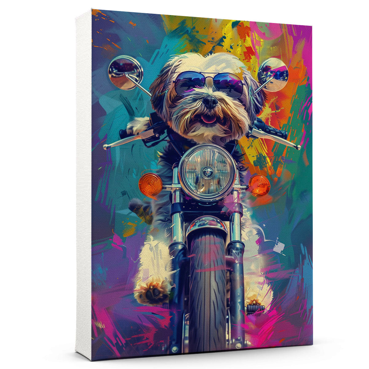 Shih Tzu Dog Riding a motorcycle Poster Unframe, Shih Tzu Dog Canvas ...
