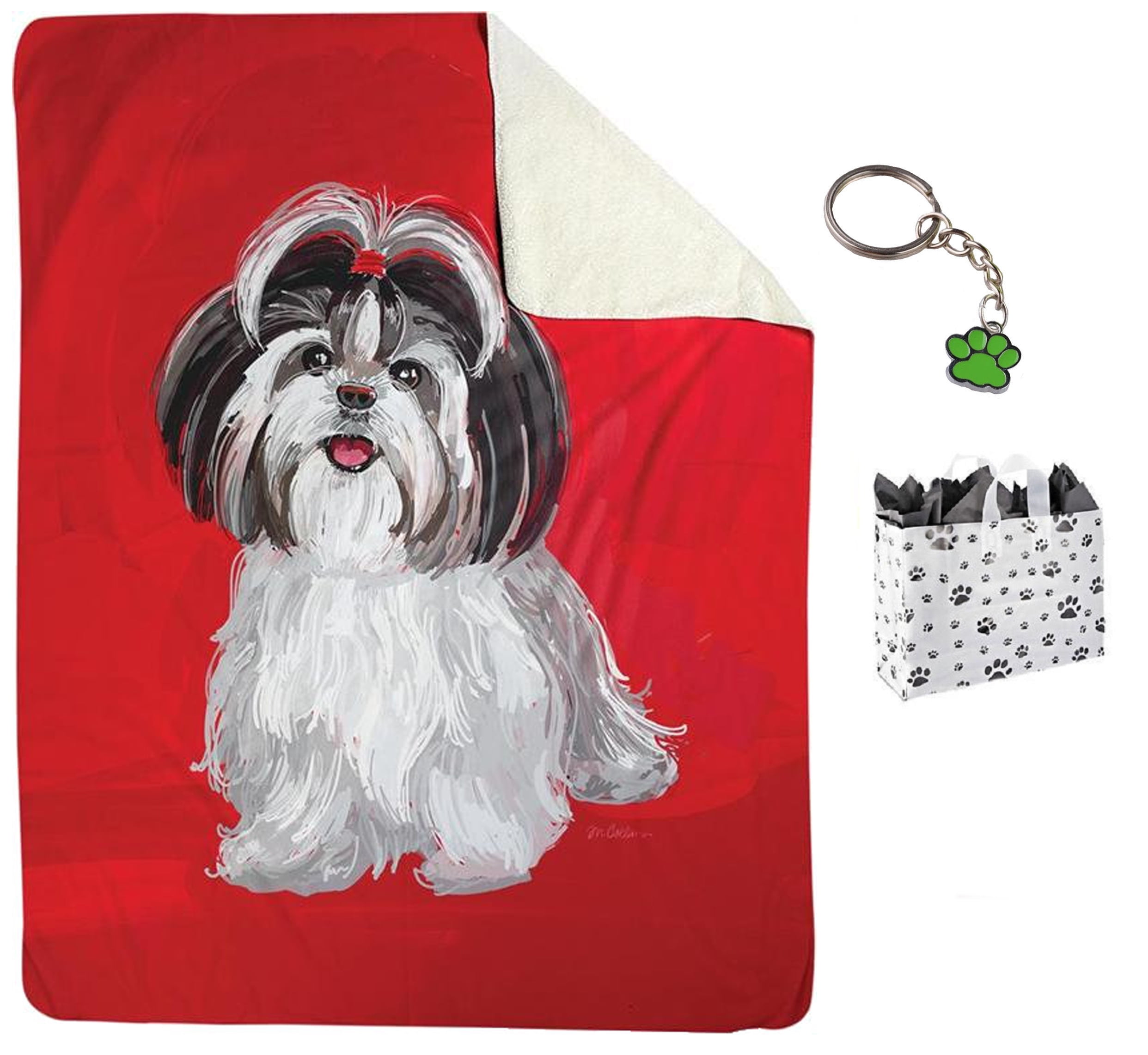 Shih Tzu Fleece Throw Blanket 50" x 60" (Moo), Paw Keychain, and Paw ...