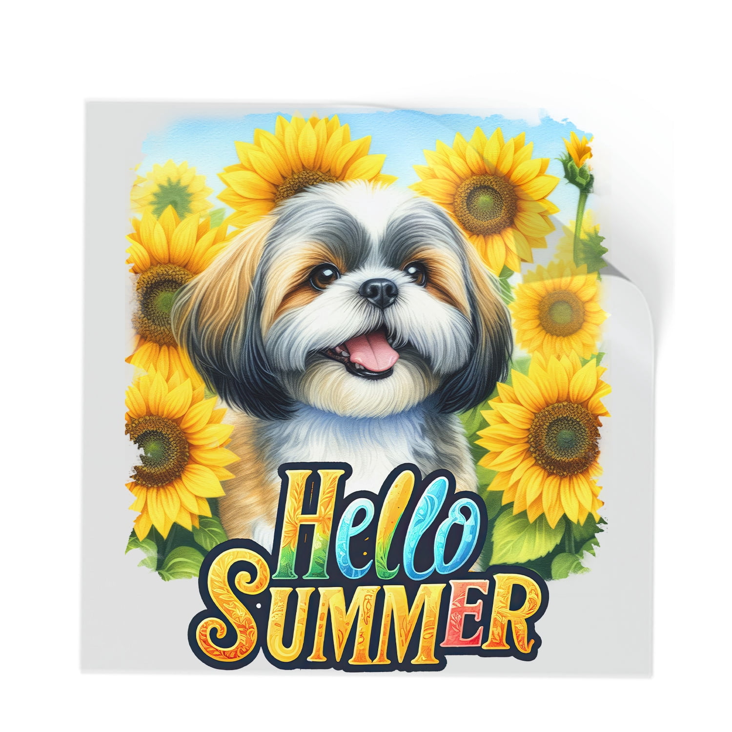 Shih Tzu Hello Summer Sunshine Sunflowers Spring Retro Vintage Cutout ...