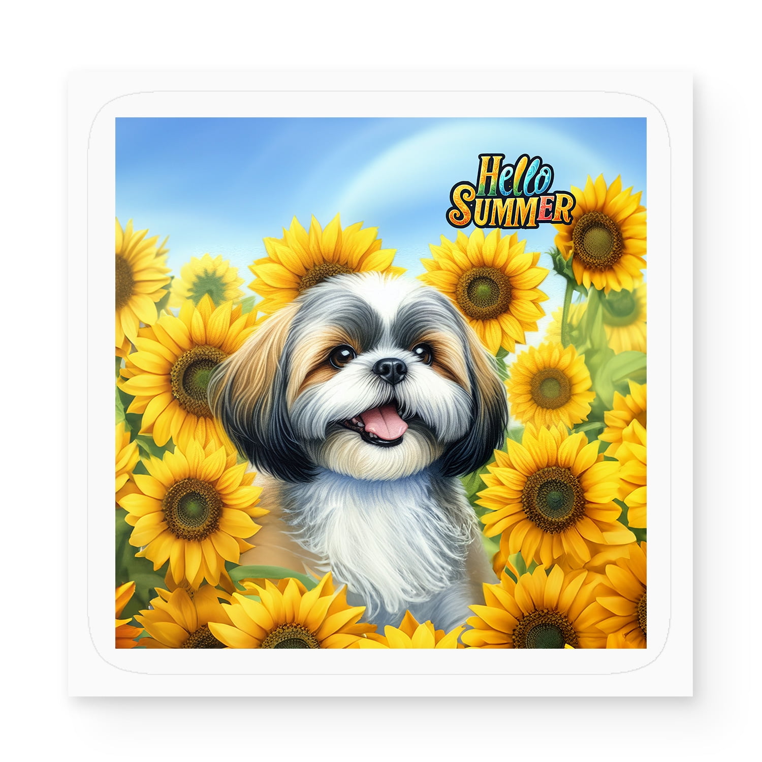 Shih Tzu Hello Summer Sunshine Sunflowers Spring Retro Vintage Vinyl ...