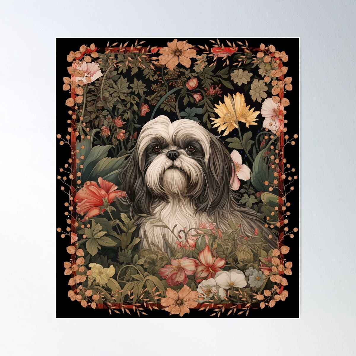 Shih Tzu In An Old English Garden Inspired By William Morris Poster ...