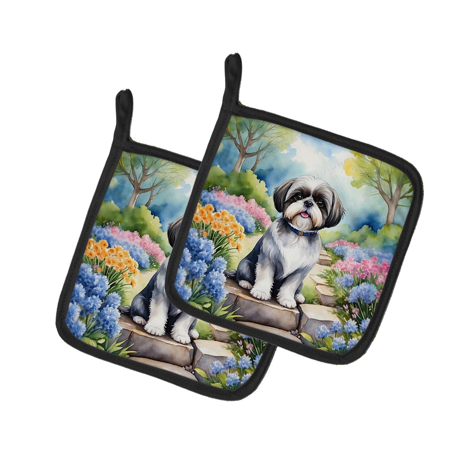 Shih Tzu Spring Path Pair of Pot Holders 7.5 in x 7.5 in - Walmart.com