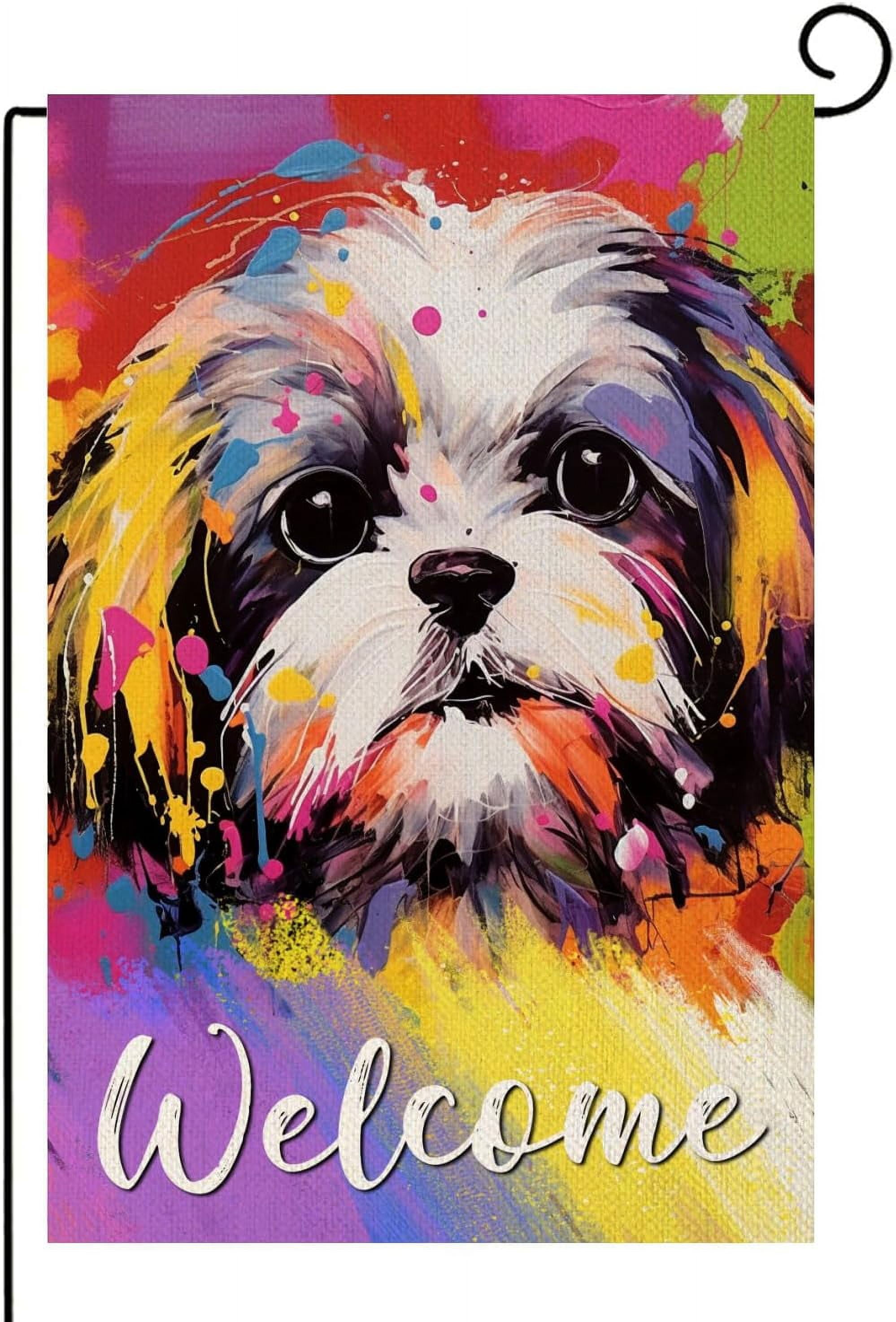 Shih Tzu Welcome Garden Flag Dogs Paw Prints Spring Yard Flag Pet ...