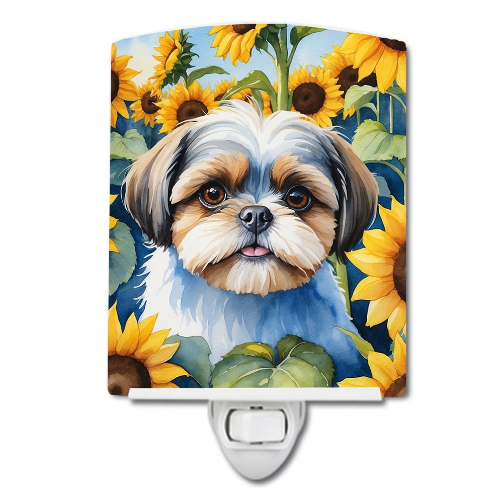 Shih Tzu in Sunflowers Ceramic Night Light 4 in x 6 in - Walmart.com