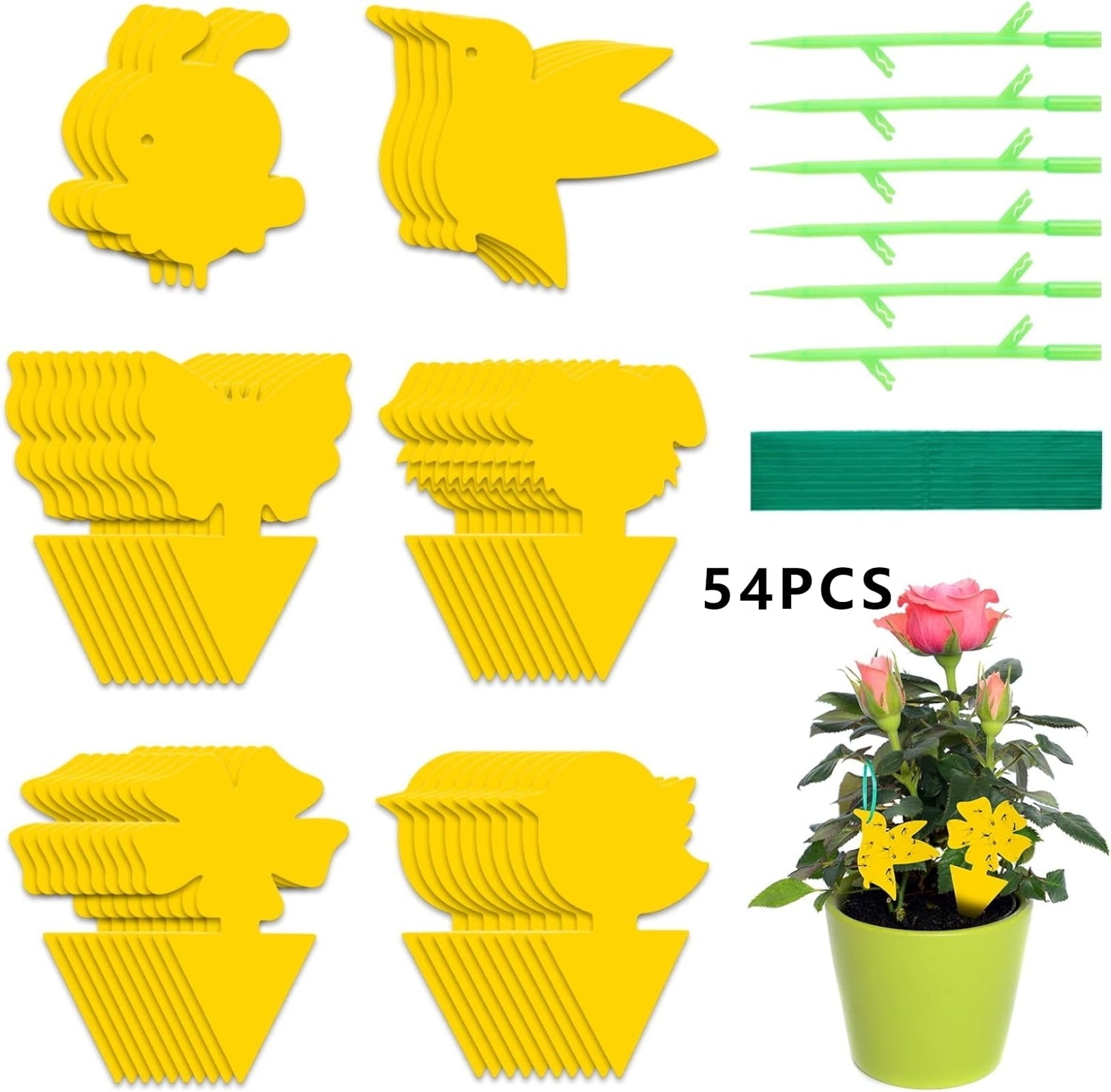 Shikan 54PCS Sticky Paper for Indoor Plant, Sticky Gnat Trap, Dual ...