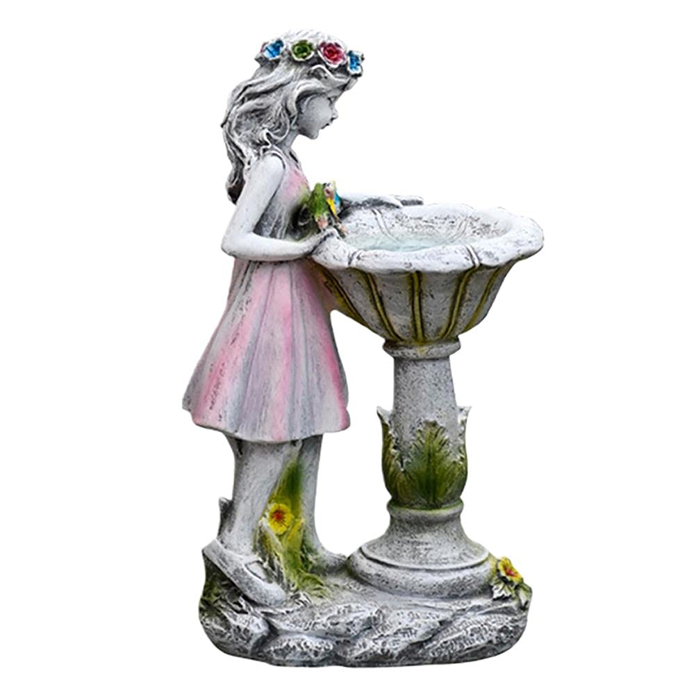Shiker Solar Lighted Girl by Bird Bath Sculpture Solar Garden Statue ...