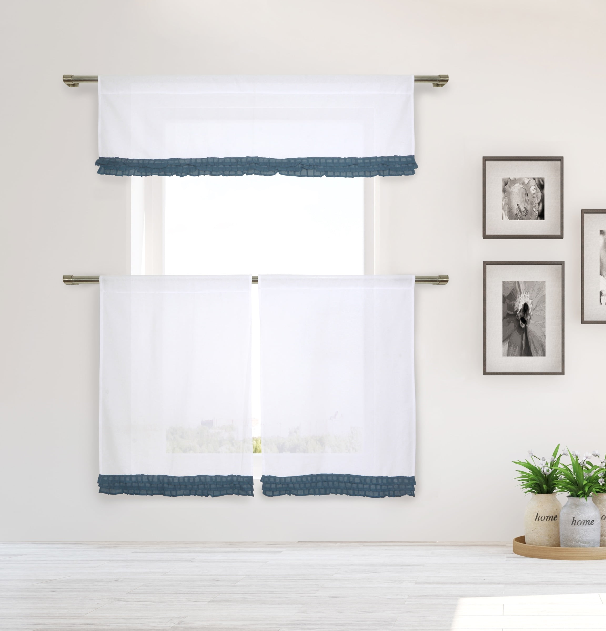 Shilah Cotton / Solid / Ruffle Trim Kitchen Curtains and Valances Set ...