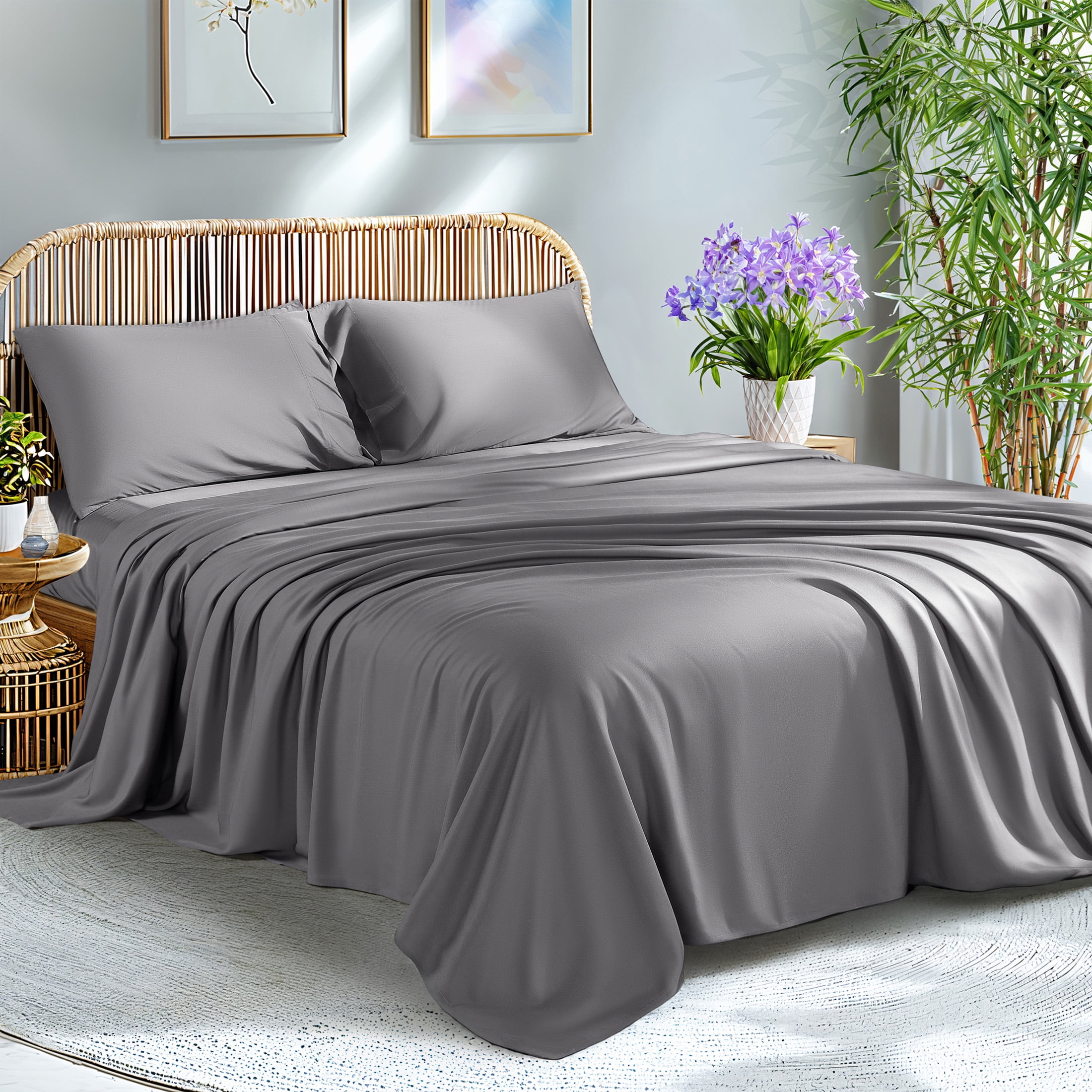 KATOON 100% Organic Bamboo Bed Sheets, King Sheet Sets 4 PC, 1800 ...