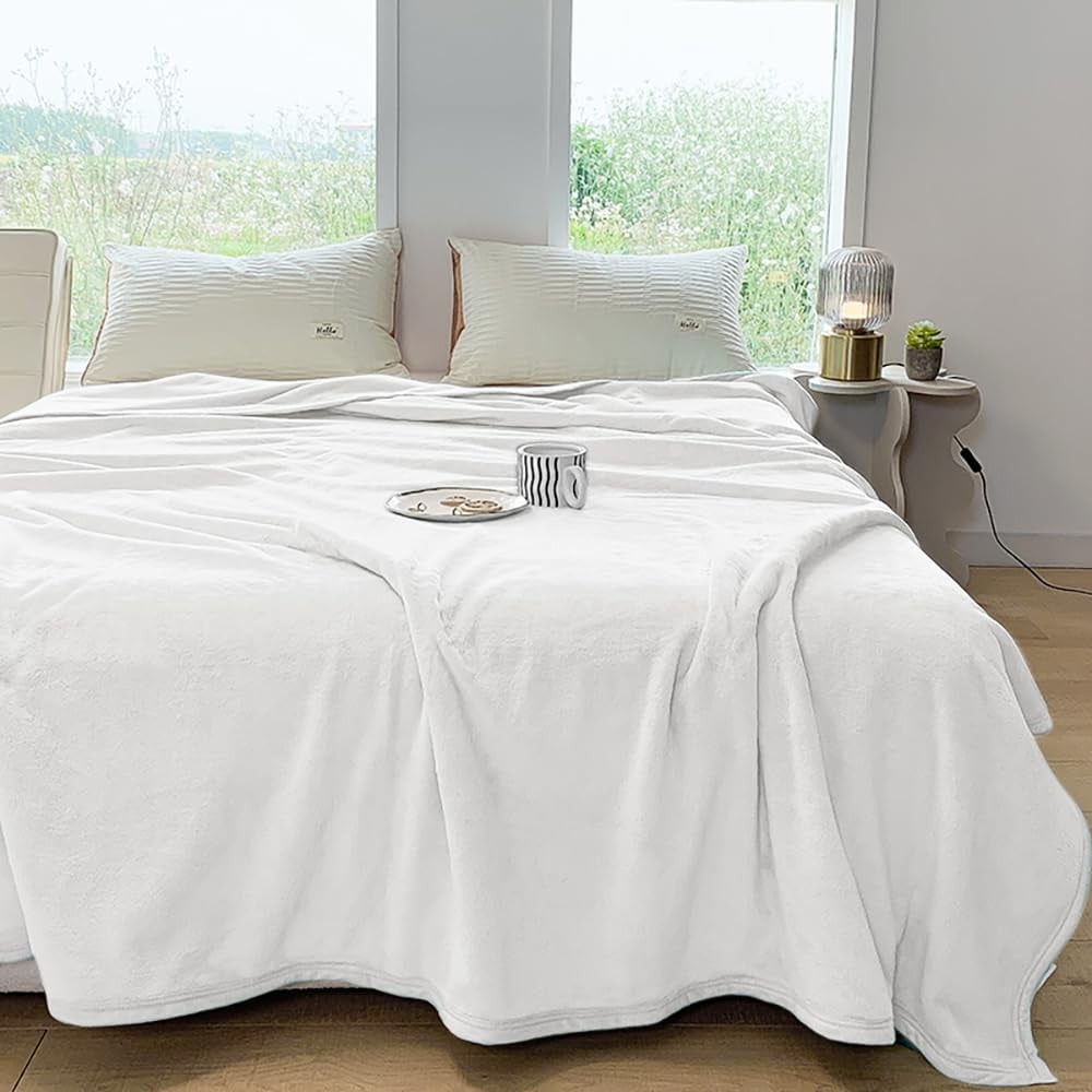Shilucheng Fleece Blanket Throw, Soft Plush Bed Blanket, White, 60"x44 ...