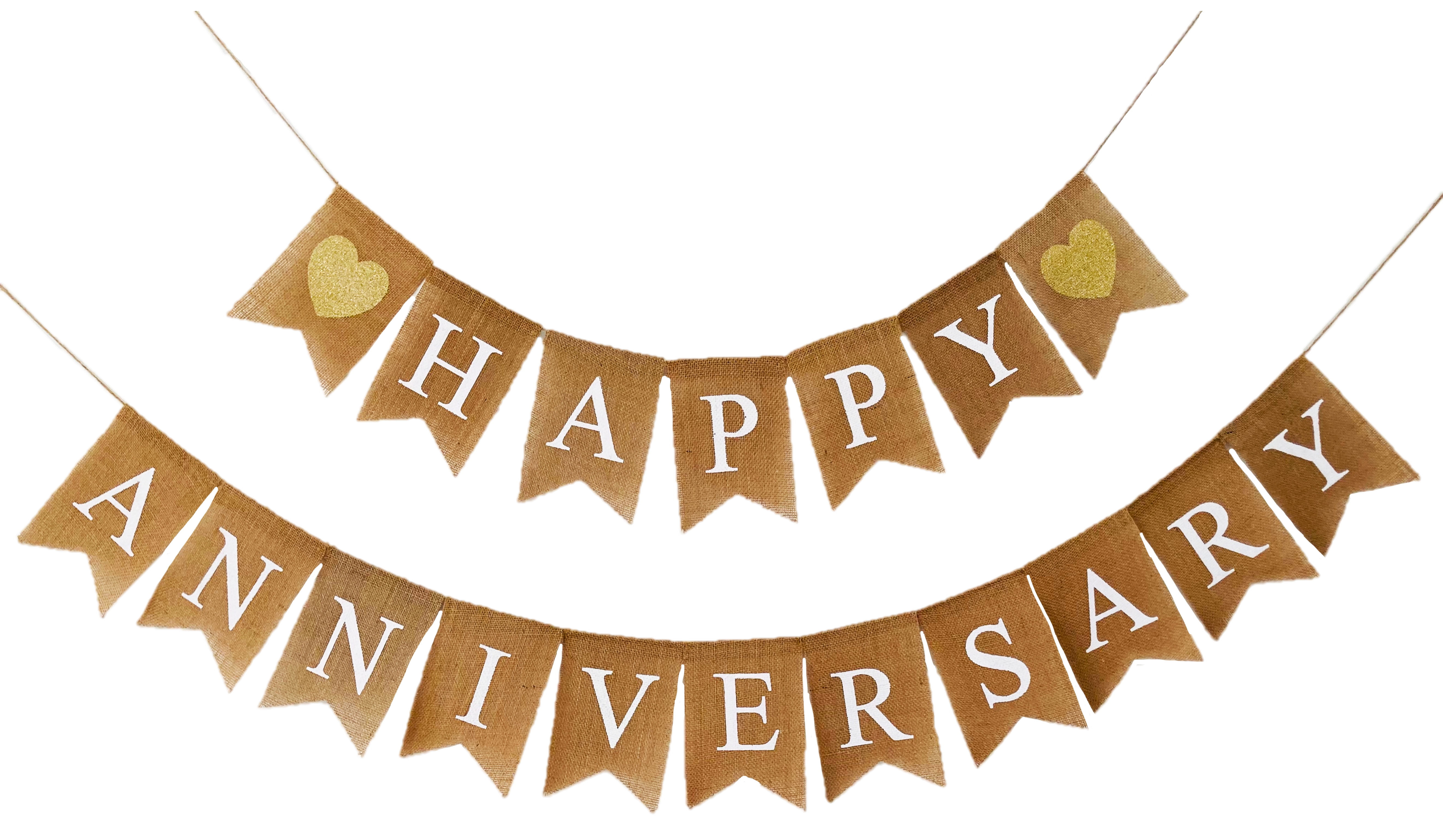 Shimmer Anna Shine Reusable Happy Anniversary Burlap Banner, 2 Piece ...