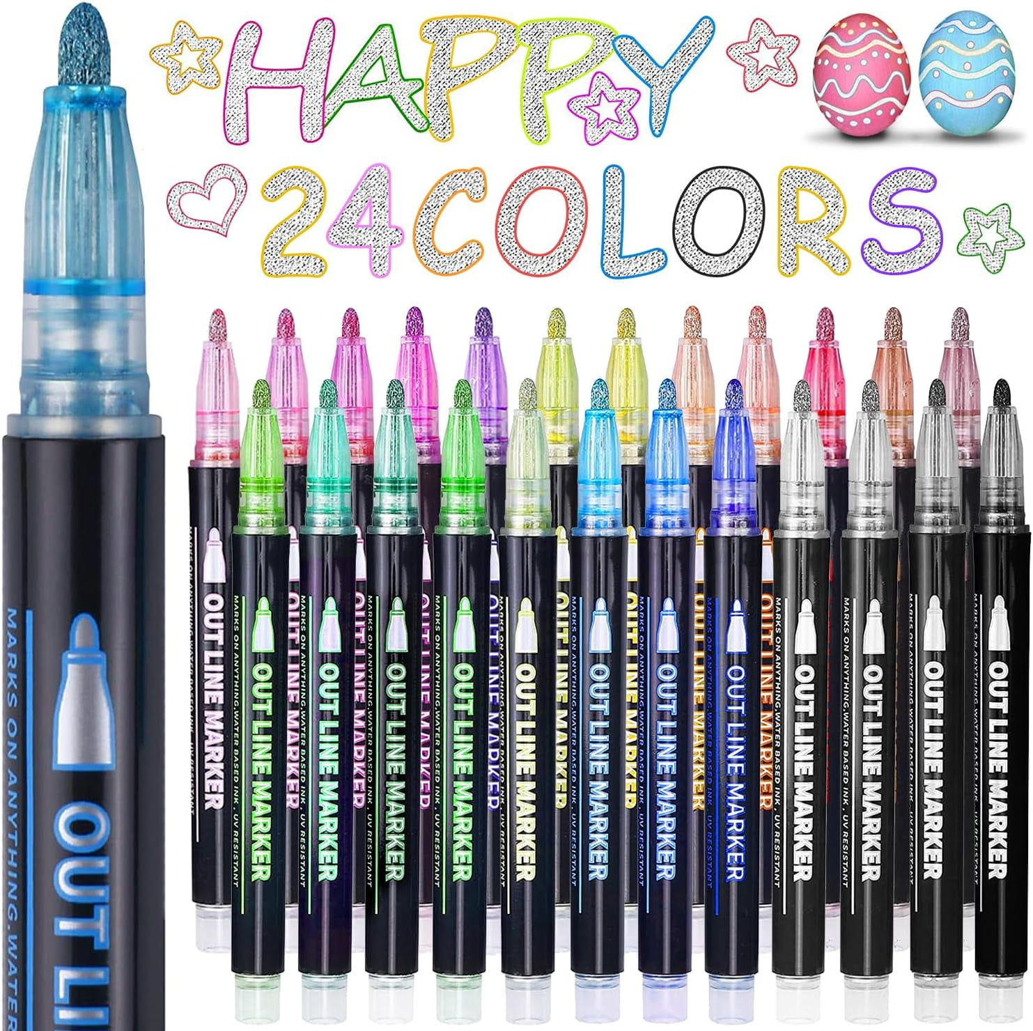Shimmer Markers 12 Pack, Glitter Gel Pens for Outline & Detail Art ...