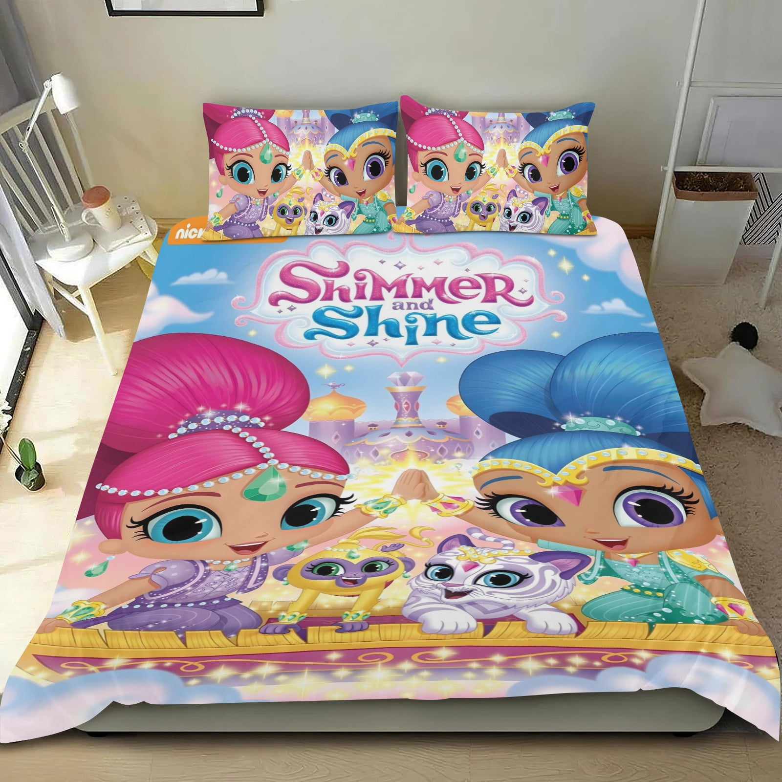 Shimmer and Shine-themed Bed Sheet Set Three Piece Set Comfortable And Skin Friendly Unique ...