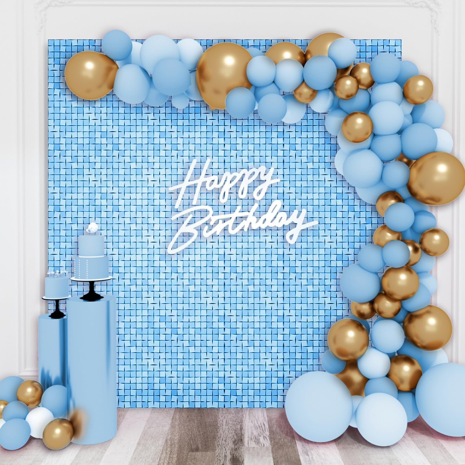 Shimmer Wall Backdrop Baby Blue Square Sequin Wall Panel Backdrop Decor ...