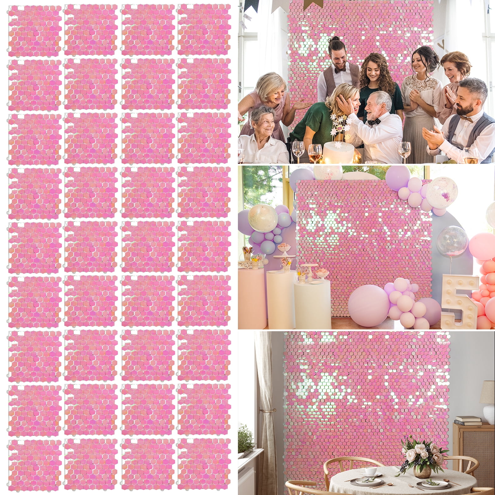 Shimmer Wall Backdrop Sequin Panels-36pcs Pink Iridescent Wedding ...
