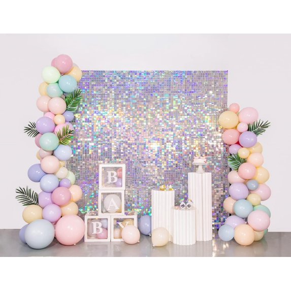 Shimmer Wall Backdrop Silver Iridescent 6FTx4FT Square Sequin Wall ...