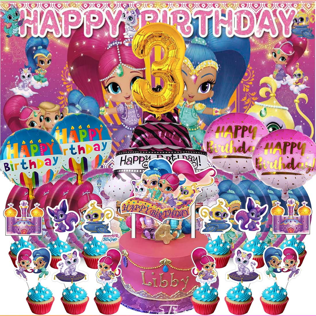 Shimmer and Shine 3rd Tableware Balloons Cake Toppers Backdrop Banner ...